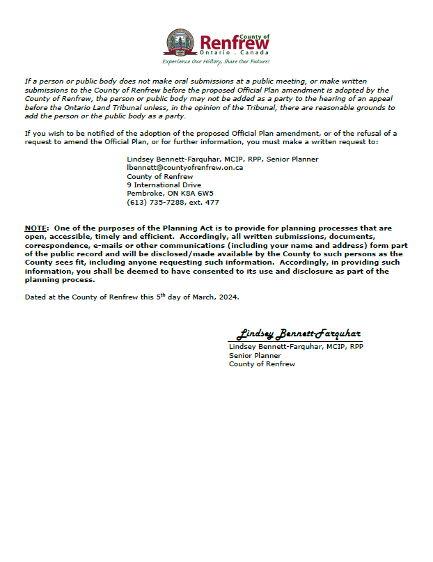 Notice of Application and Public Meeting - Brudenell, Lyndoch and Raglan